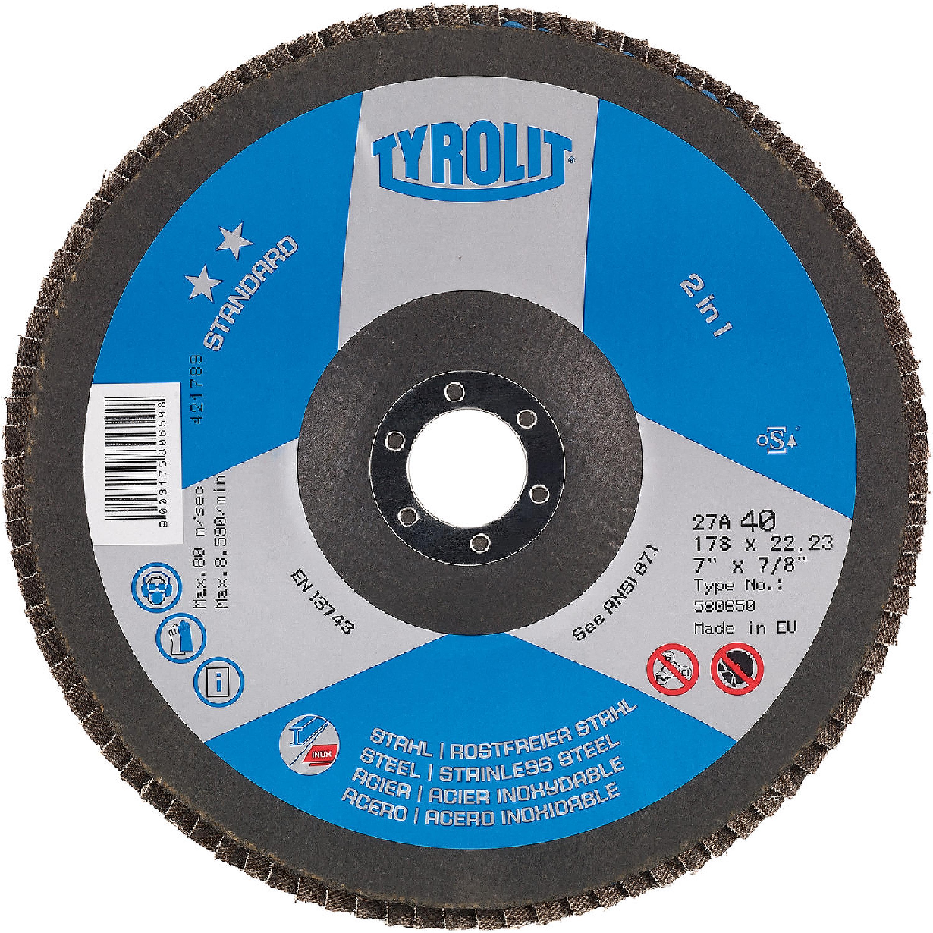 TYROLIT 824385 Standard Flap disc for angle grinders 27A 125x22,23 ZA40 ...