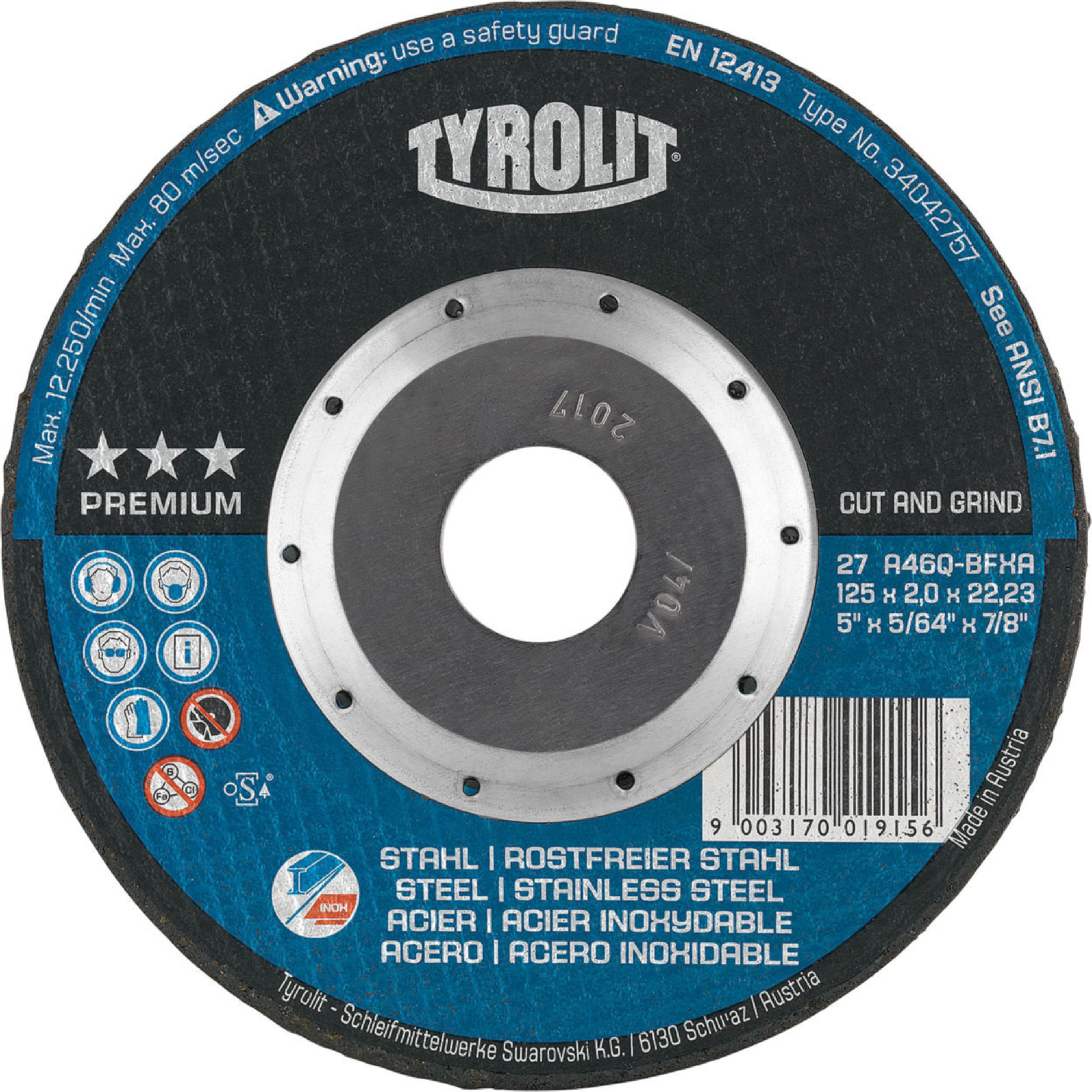 TYROLIT 34042756 Premium grinding disc for angle grinders 27EC 115x2 ...