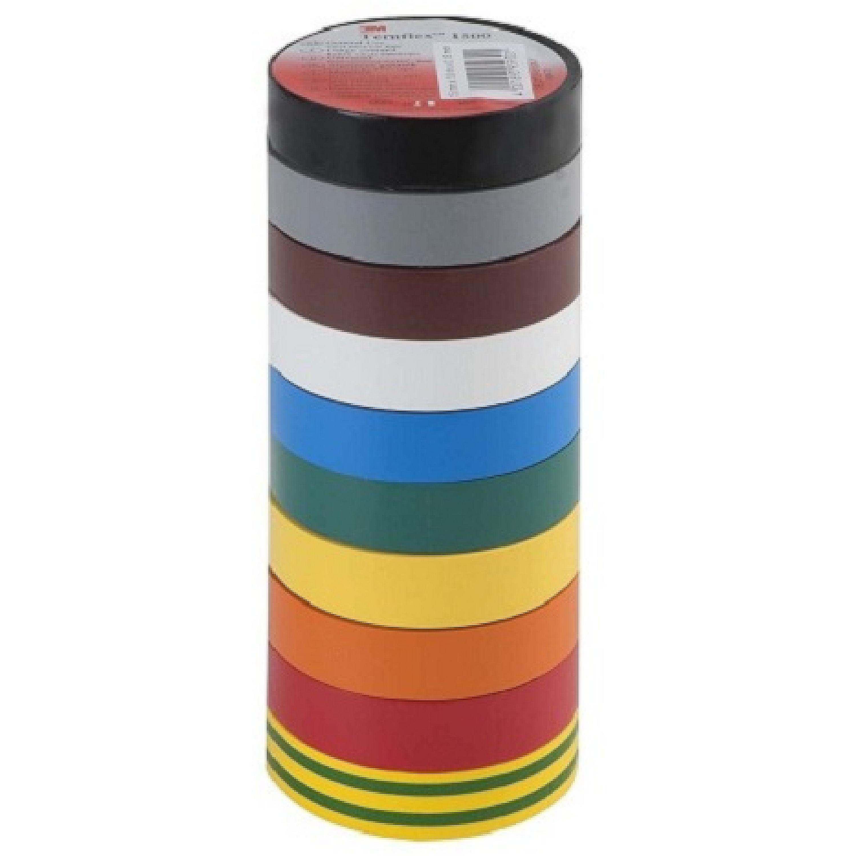 3M TEMFLEX 7000062316 1500 Vinyl Electrical Tape Rainbow Pack, 15 mm x ...