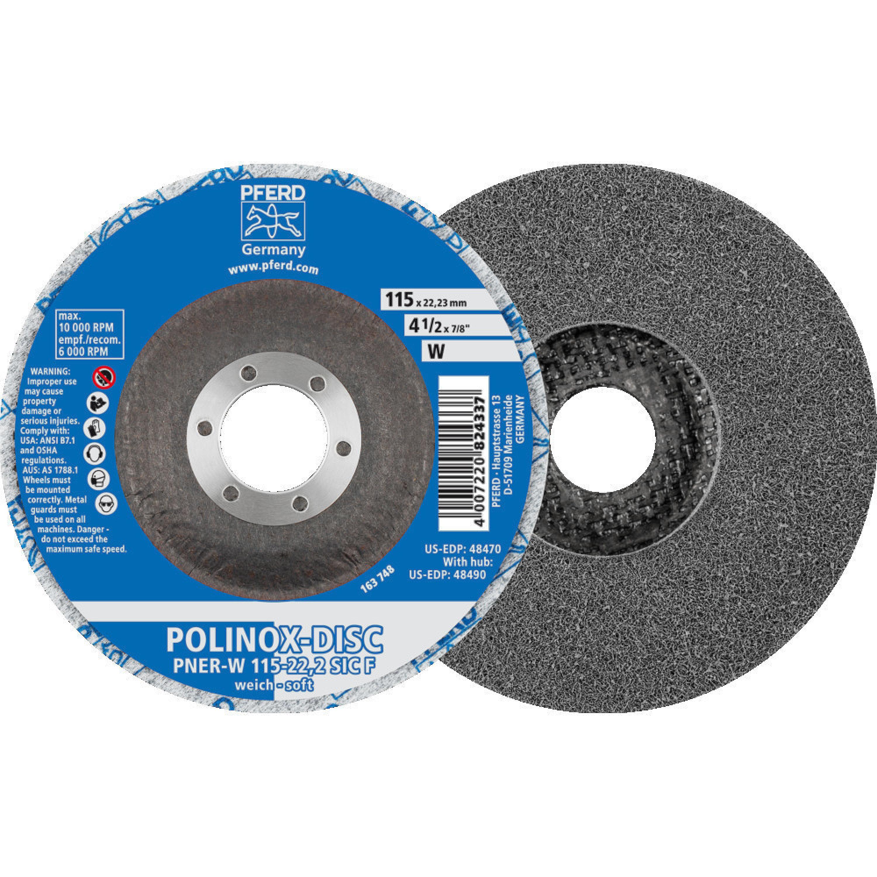 PFERD 44690732 POLINOX disque en fibre pressée PNER Ø 115 mm alésage Ø 22,23 mm soft SIC fine ...