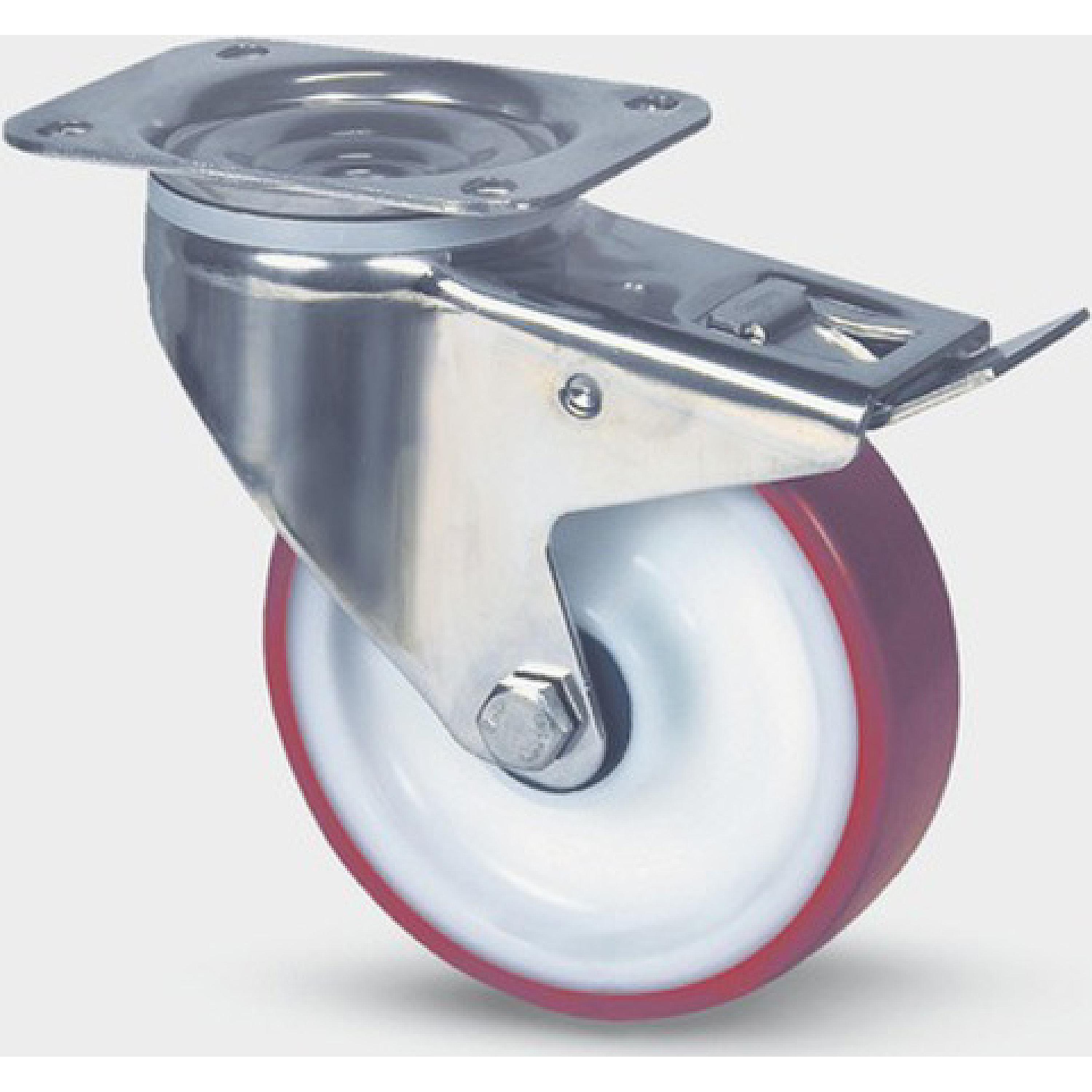 TENTE 8477-UAD-080-P62 red swivel castor with brake stainless steel ...