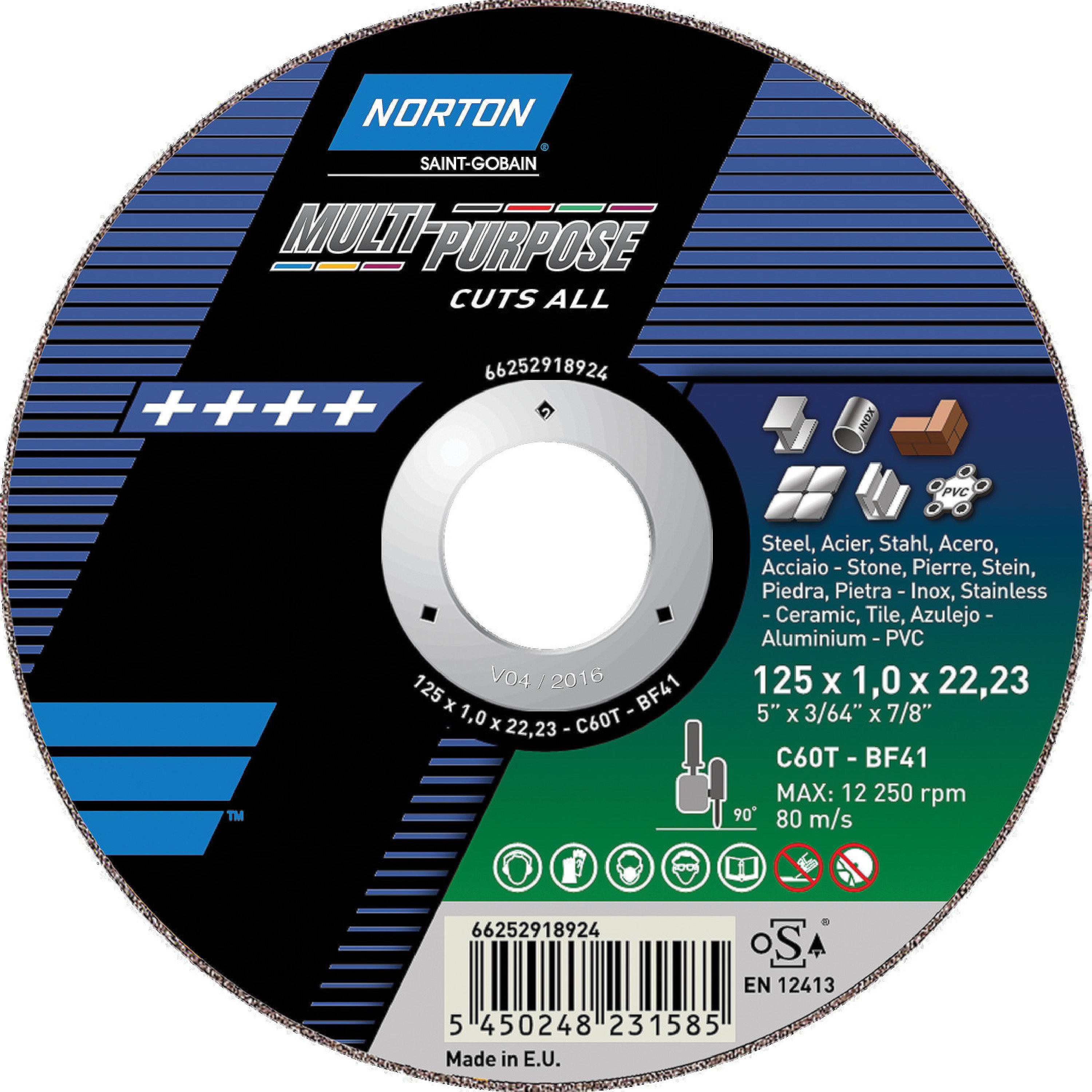 NORTON 66252833258 cutting disc flat multi purpose C60T 115x1x22,23 T41 ...