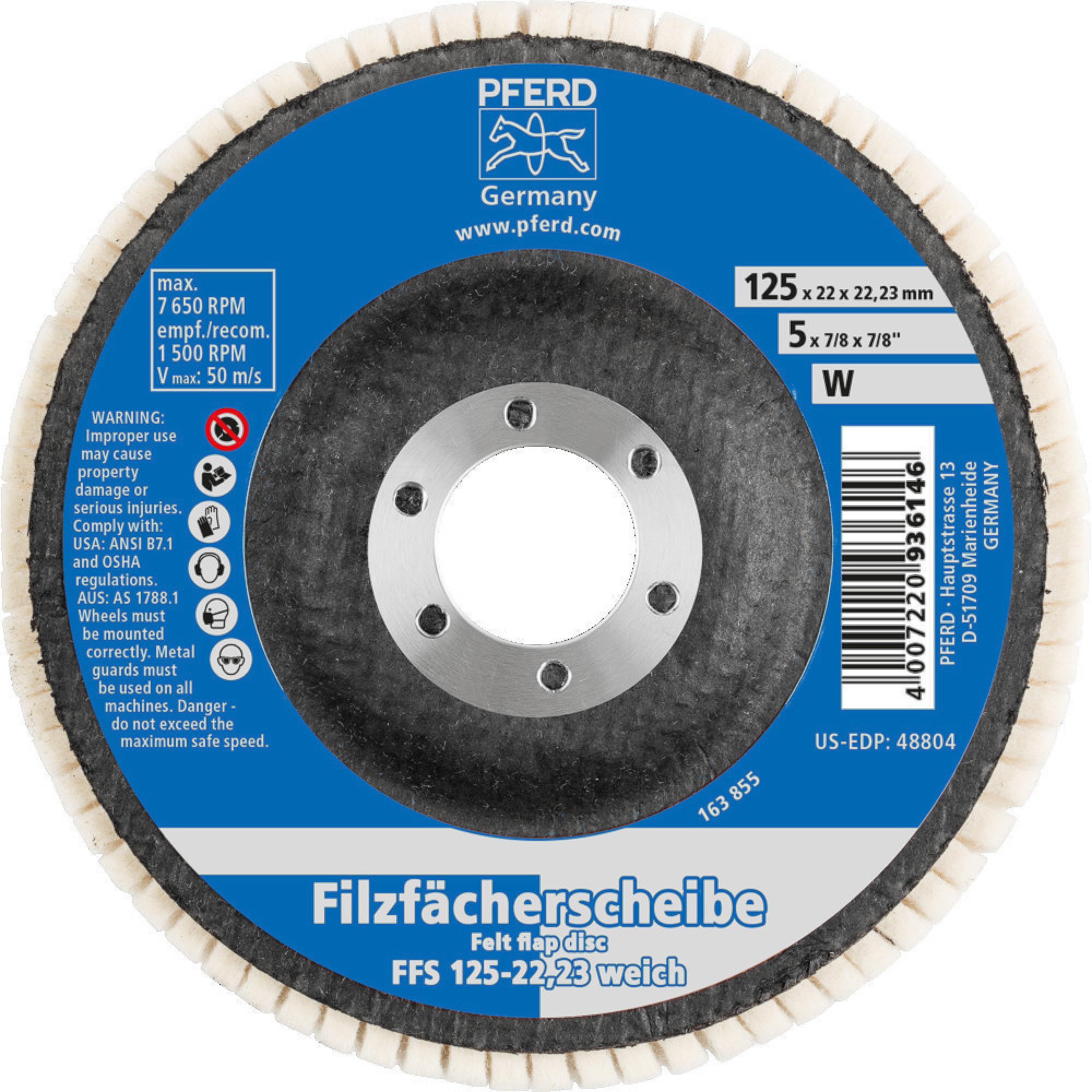 PFERD 44370125 soft felt flap disc FFS 125mm bore 22,23mm for polishing ...