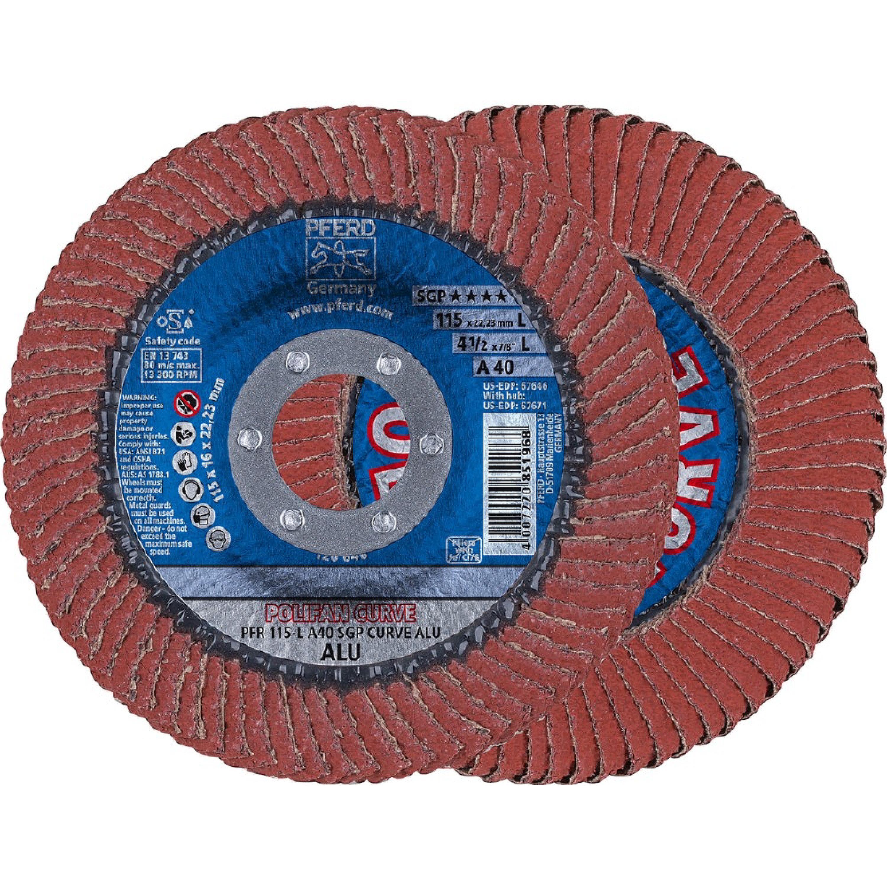 PFERD PFR 115-L A 40 SGP CURVE ALU POLIFAN flap disc 115x22.23mm width ...