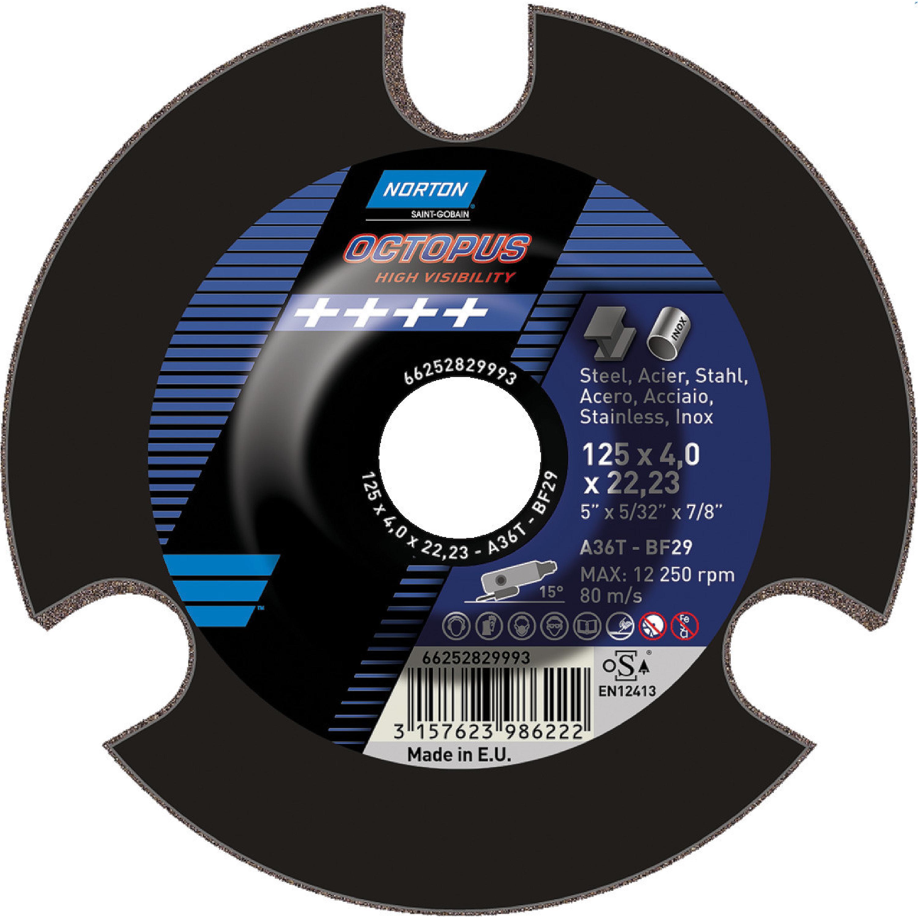 NORTON 66252829994 grinding disc A60T 125X4X22,2 BF29 Octopus | Klium