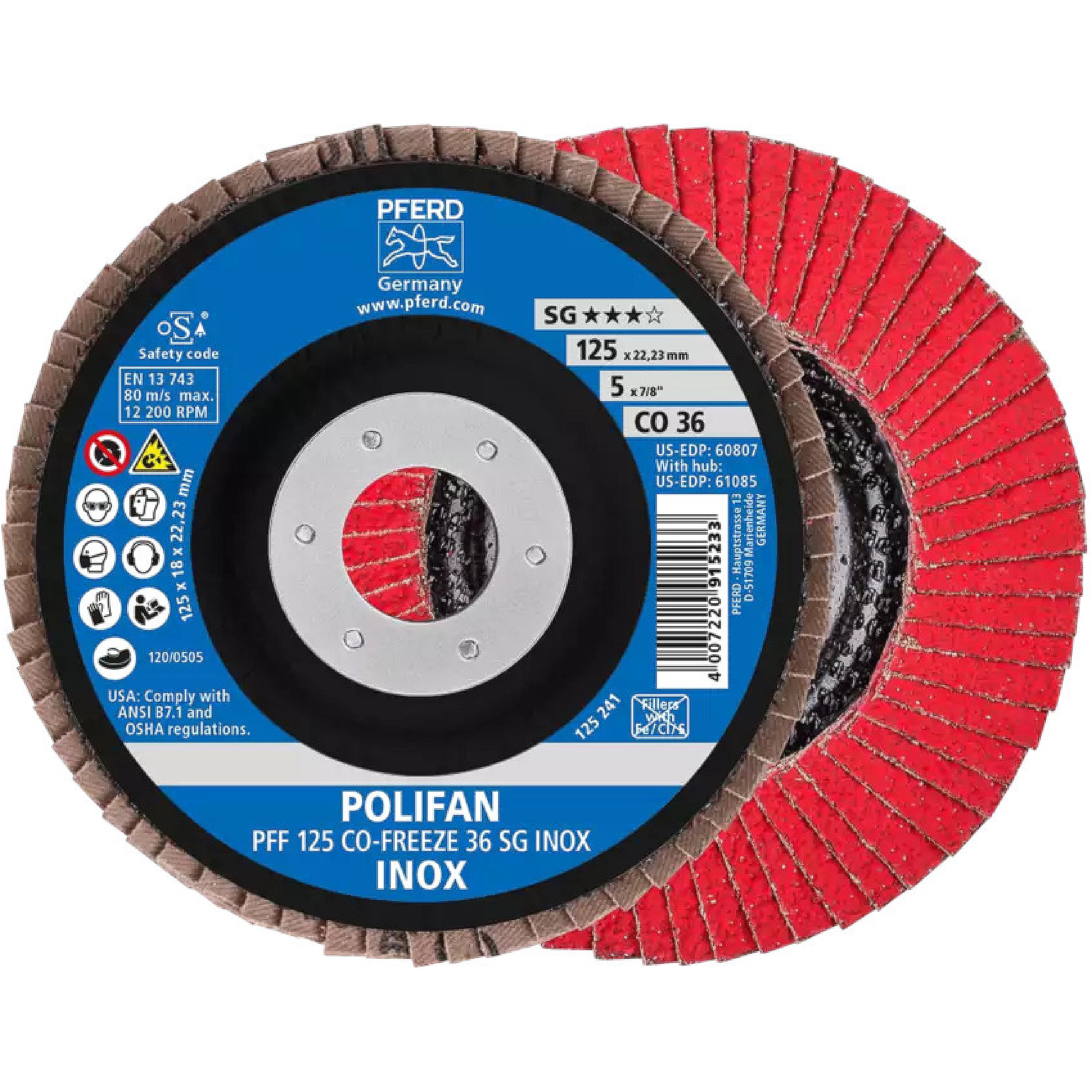 PFERD PFF 125 CO-FREEZE 36 SG INOX POLIFAN flap disc 125x22.23mm flat 36 performance line ...