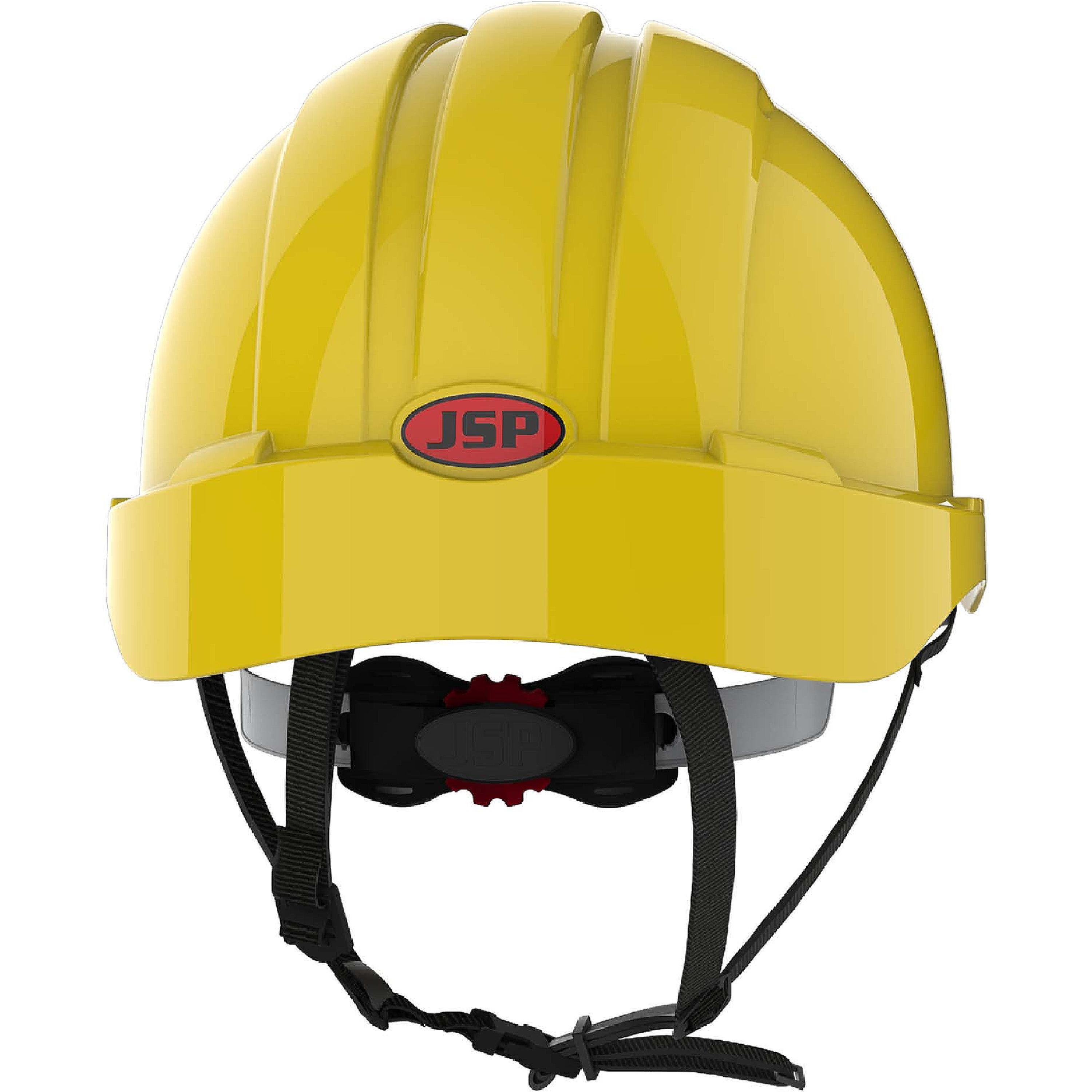 JSP EVO 3 Linesman micro peak safety helmet with dial yellow non-ventilated - AJG240-000-200 | Klium