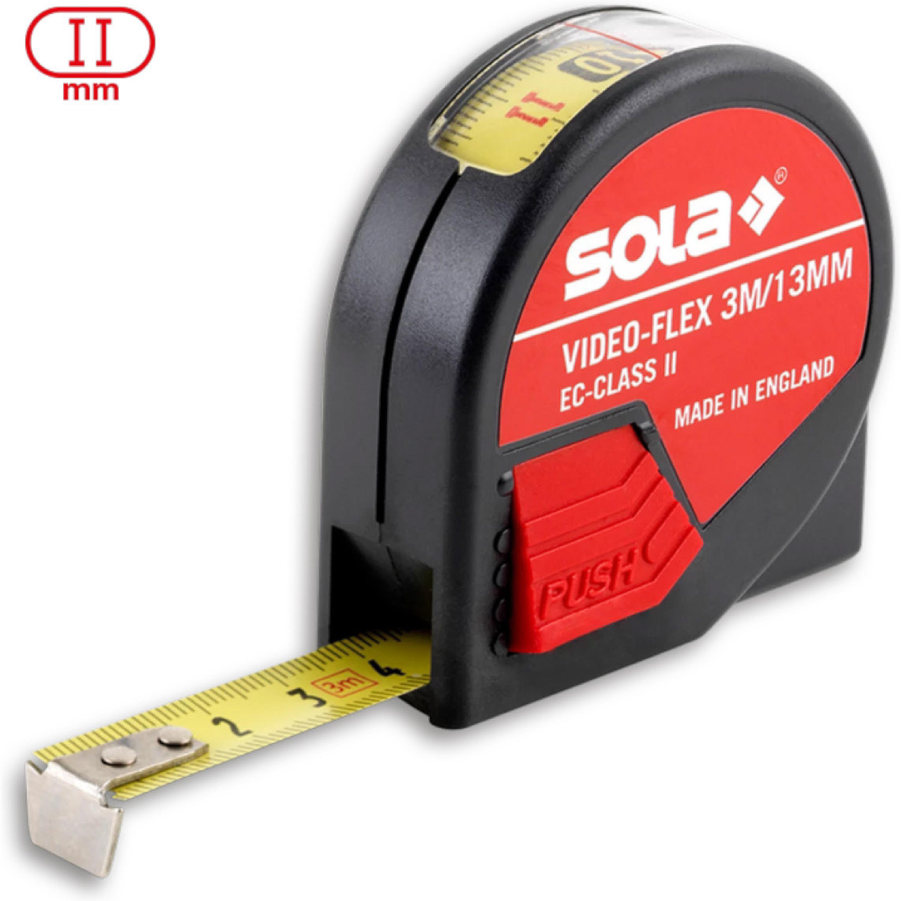 SOLA Video-Flex VF 3 m tape measure with window EC class 2 red/black 13 ...