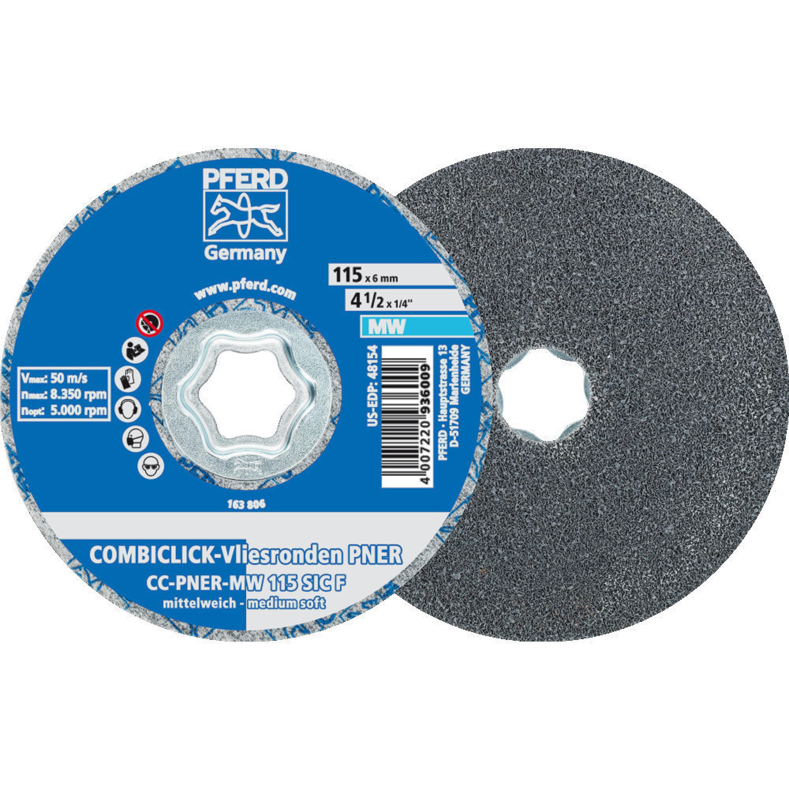 PFERD 42002086 COMBICLICK pressed fibre disc CC PNER Ø 115 mm medium-soft SiC, fine for ...