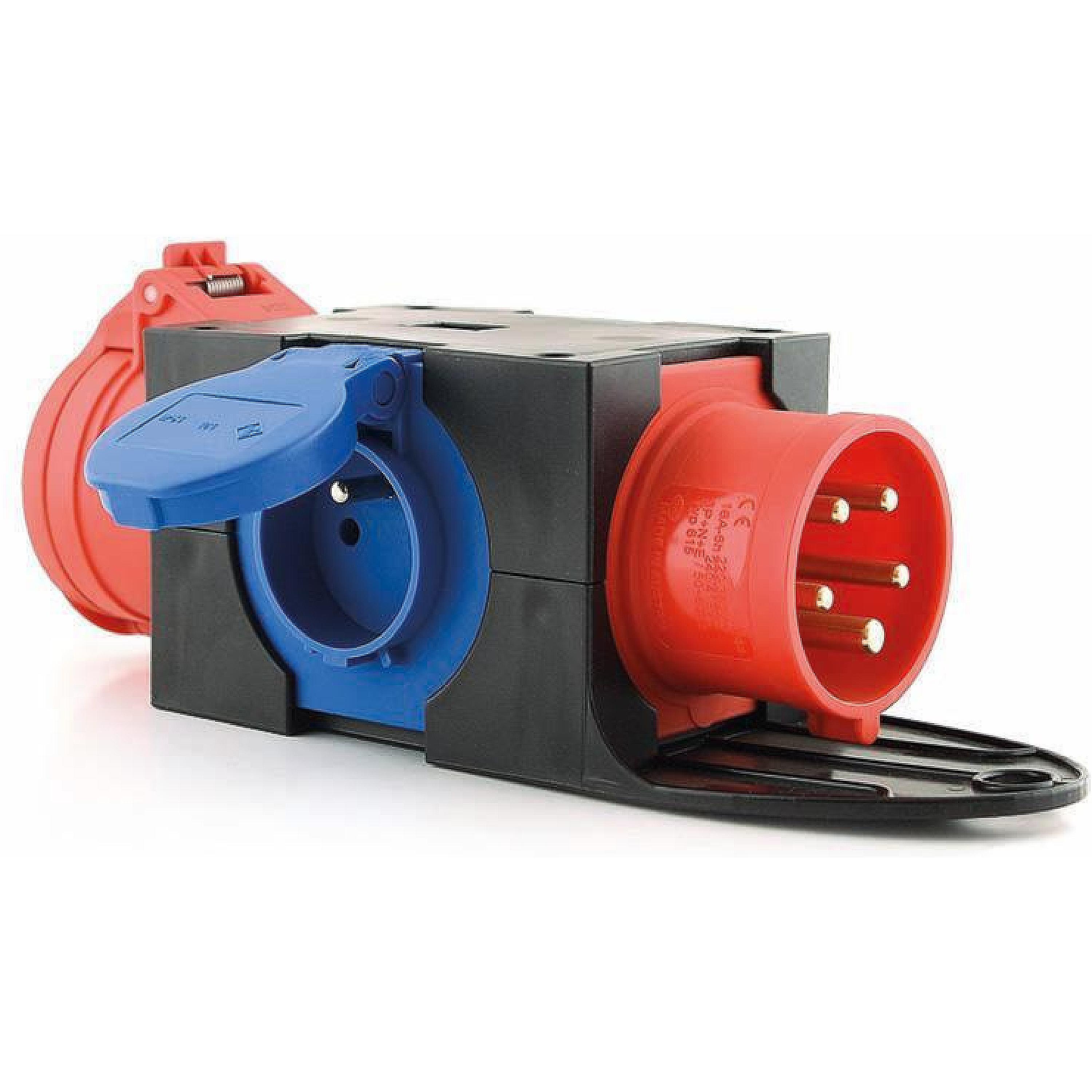 LUMX LM 46101 CEE junction box In 400V 16A 5P Out 1x 400V 16A + 2x 230V 16A BE/FR black/orange ...