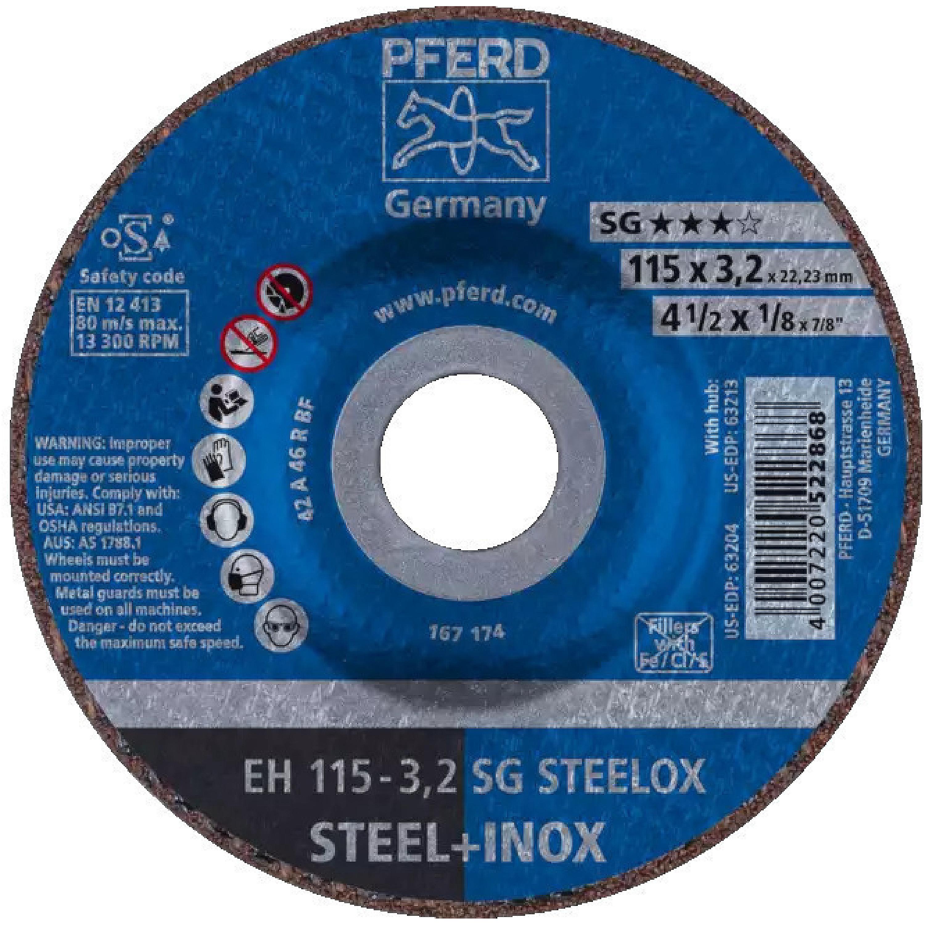 PFERD 61332432 cut-off wheel EH 115x3,2x22,23 mm performance line SG STEELOX for steel/stainless ...
