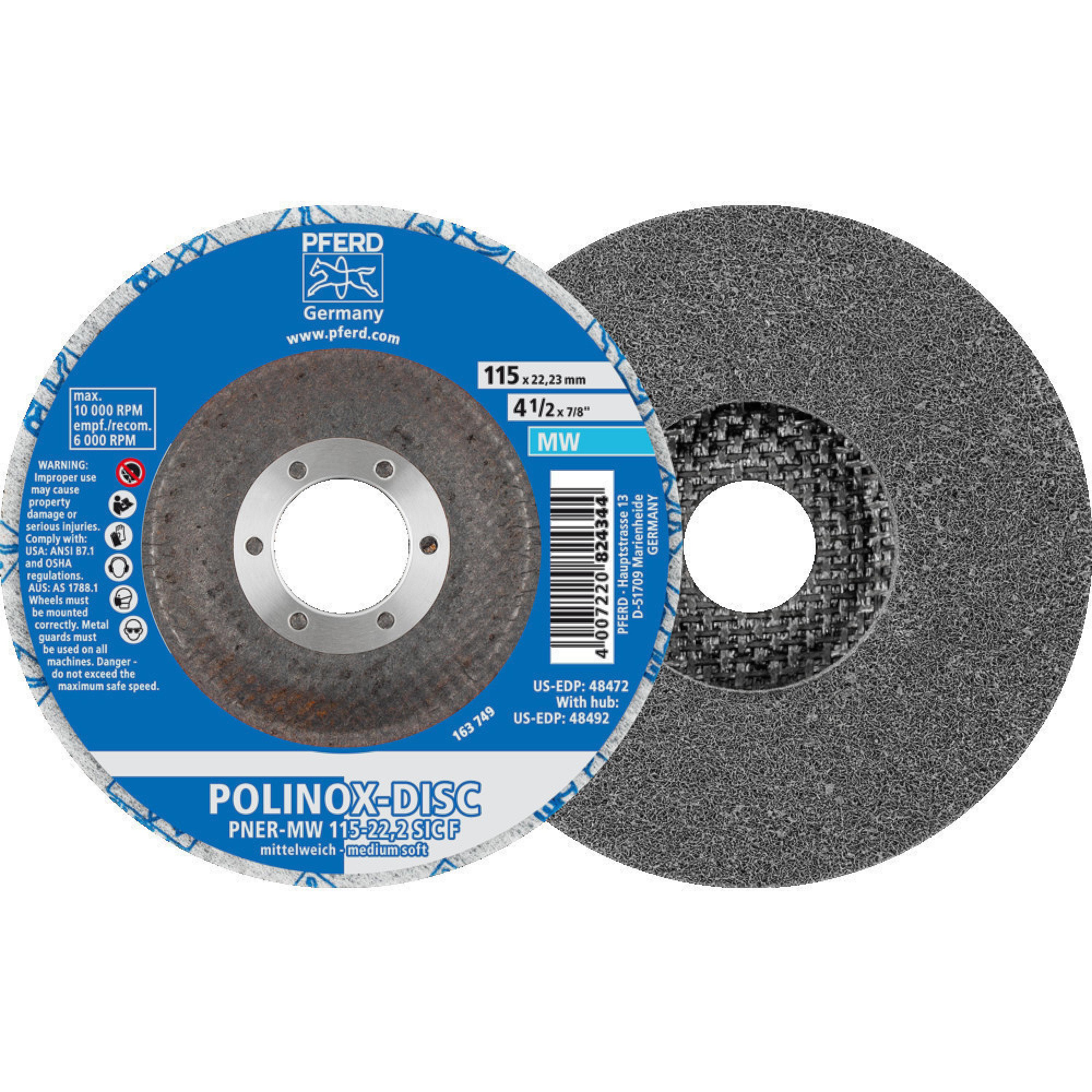 PFERD 44690722 POLINOX pressed fleece disc PNER Ø 115 mm bore- Ø 22.23 mm medium soft SIC fine ...