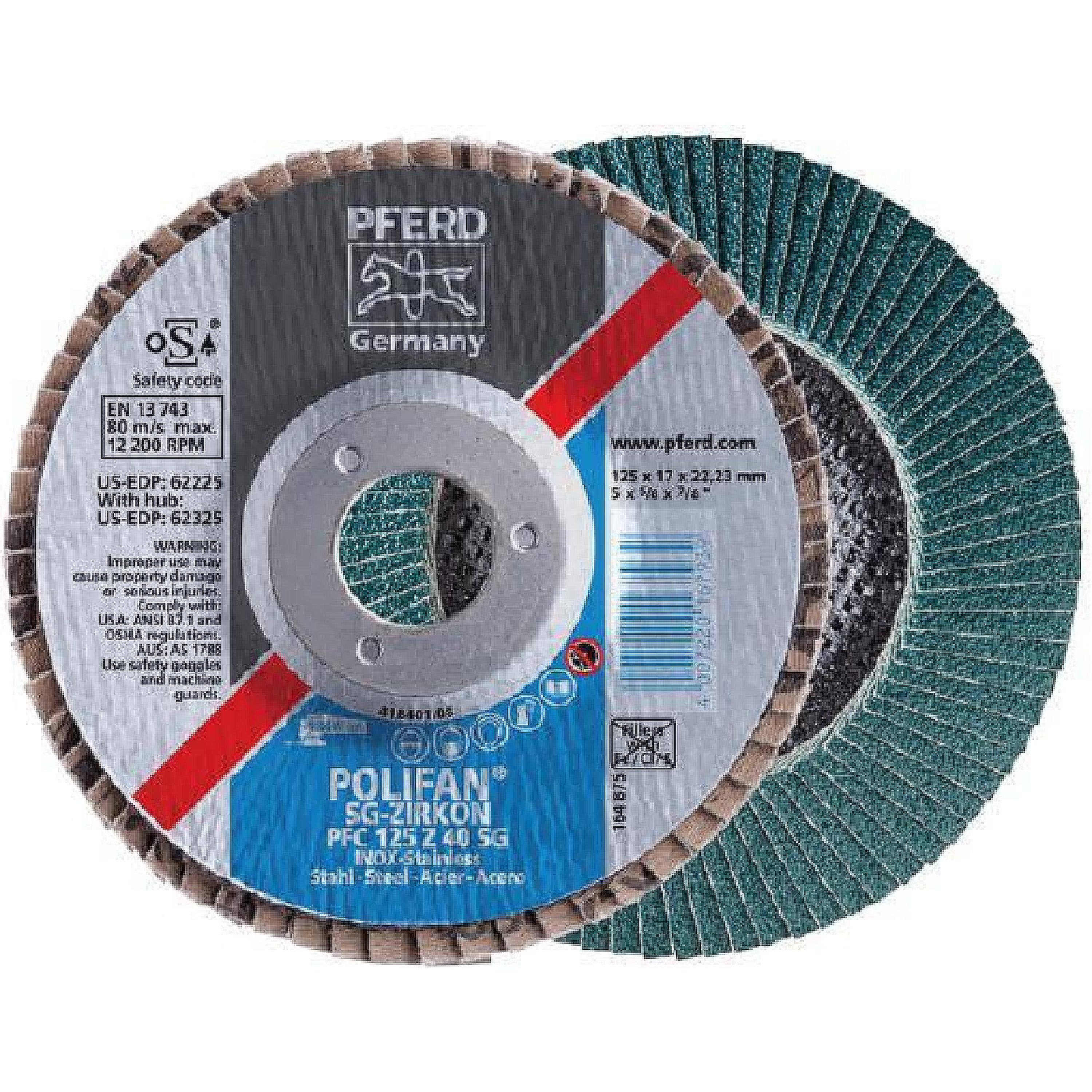 PFERD PFC 125 Z 60 SG POWER STEELOX POLIFAN flap disc 125x22.23mm conical grain 60 steel ...
