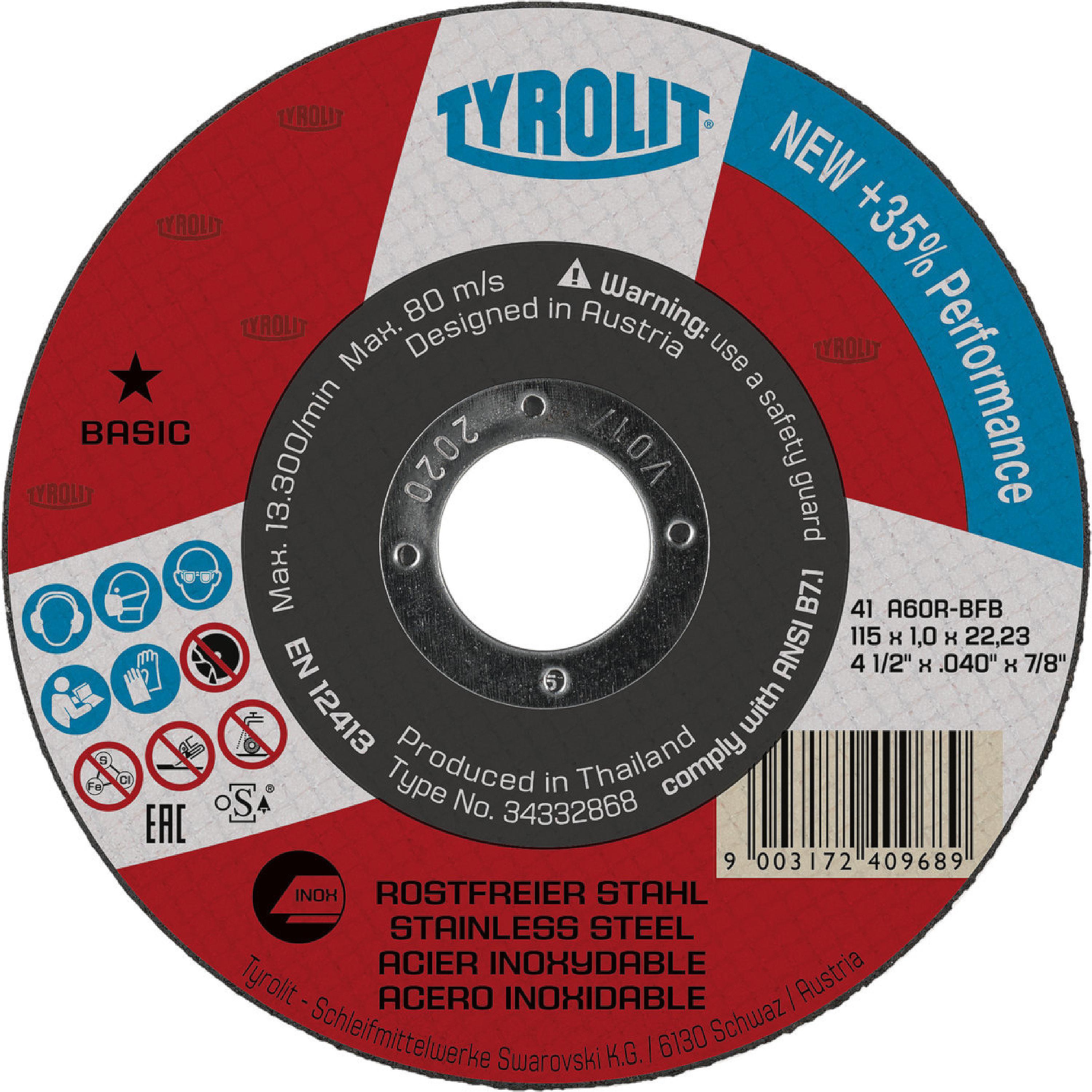 TYROLIT 34332868 Basic cut-off wheel for angle grinders 41 115x1.0x22 ...